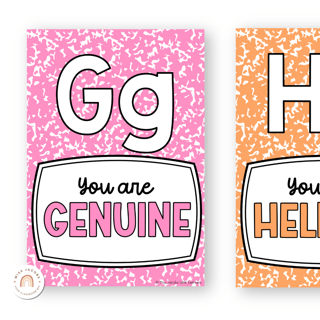 Affirmation Alphabet Posters - Bright Cutesy Composition Notebook