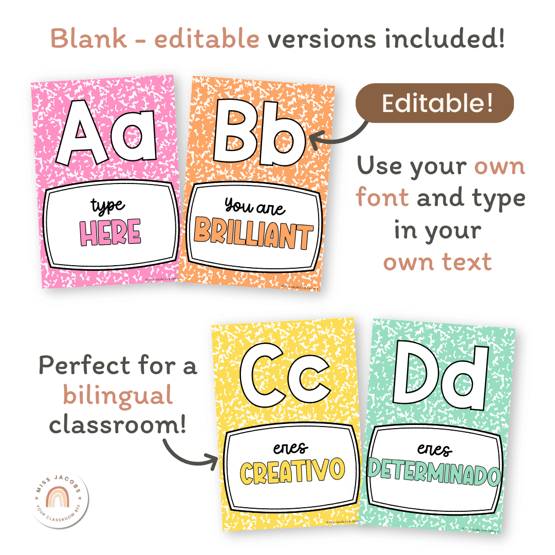 Affirmation Alphabet Posters - Colored - Cutesy Classroom Theme - MJLL
