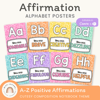 Affirmation Alphabet Posters - Bright Cutesy Composition Notebook ...