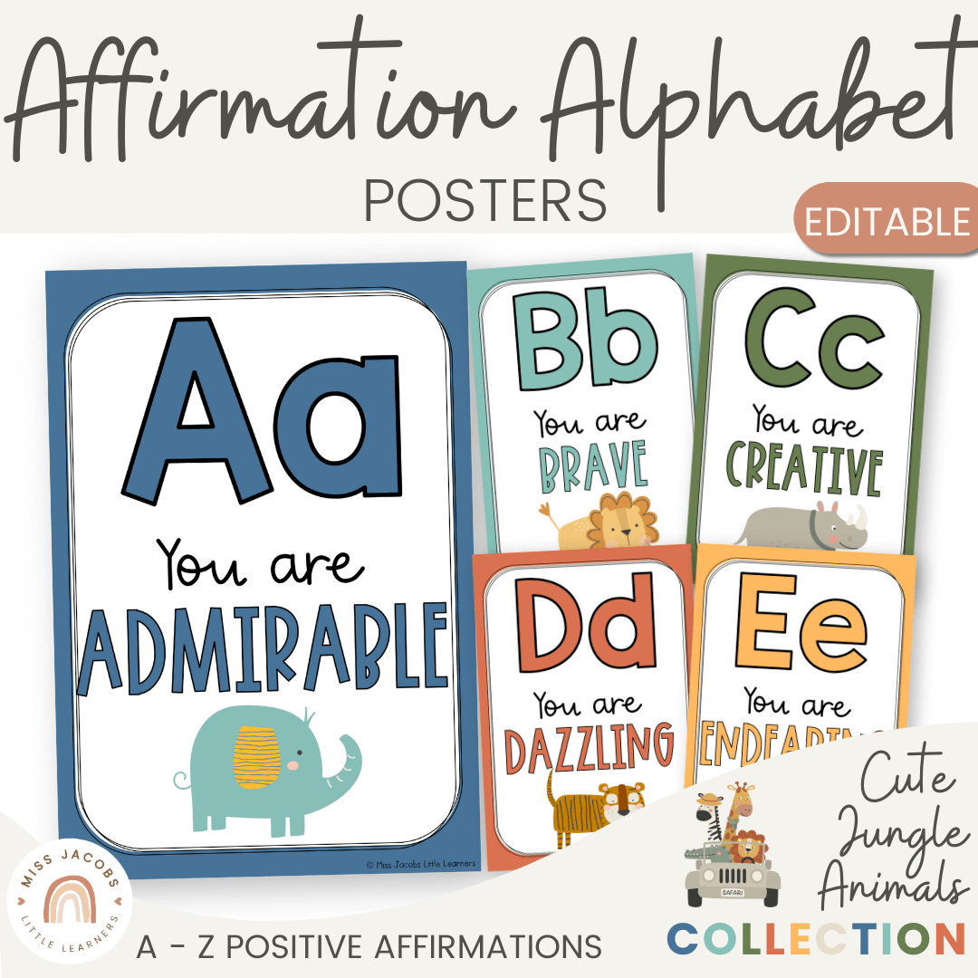 Affirmation Alphabet Posters - Cute Jungle Animals Theme - MJLL