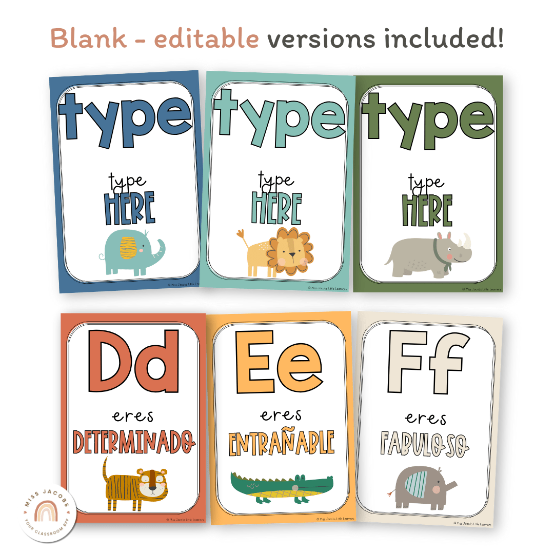 Affirmation Alphabet Posters - Cute Jungle Animals Theme - MJLL