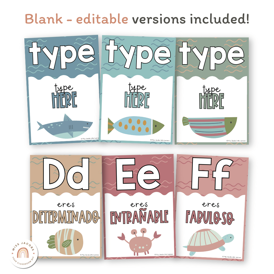 Affirmation Alphabet Posters - Cute Sea Life Classroom Theme - MJLL