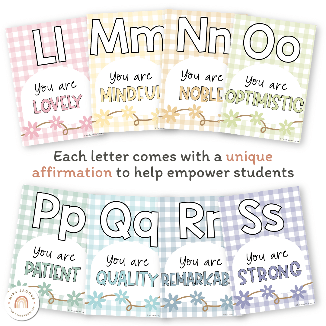 Affirmation Alphabet Posters - Daisy Gingham Pastels Theme - MJLL