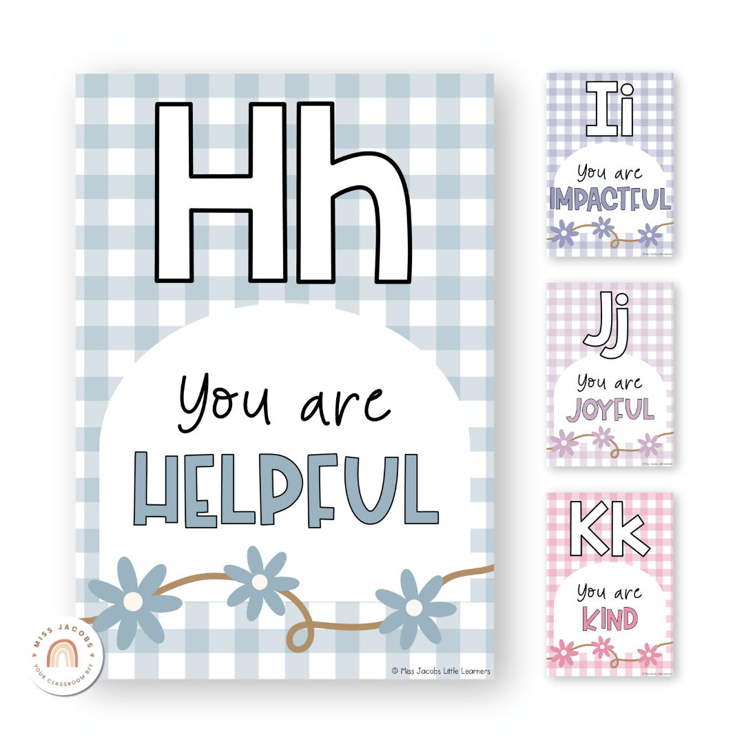 Affirmation Alphabet Posters - Daisy Gingham Pastels Theme - MJLL