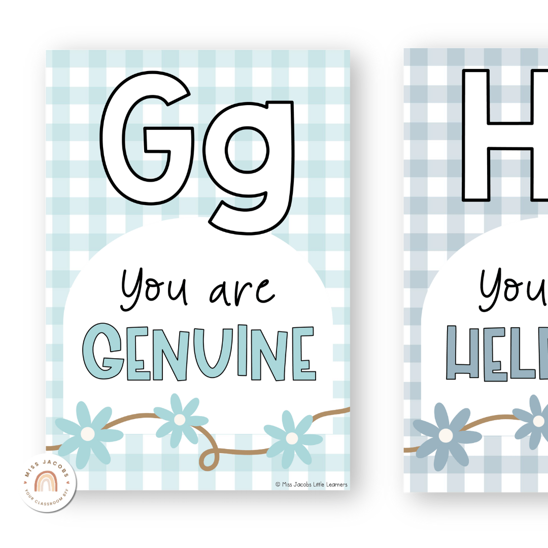 Affirmation Alphabet Posters - Daisy Gingham Pastels Theme - MJLL