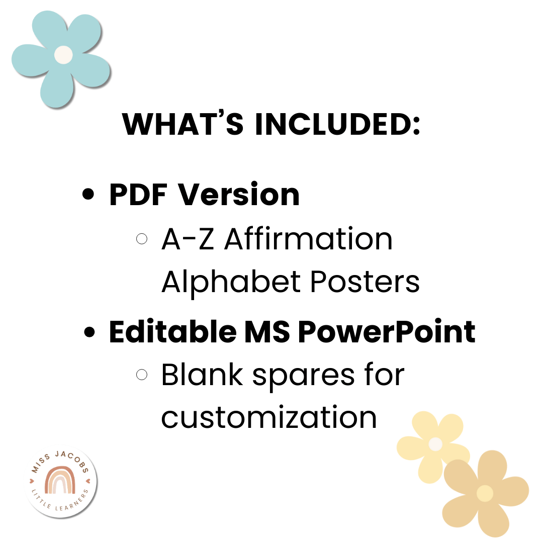 Affirmation Alphabet Posters - Daisy Gingham Pastels Theme - MJLL