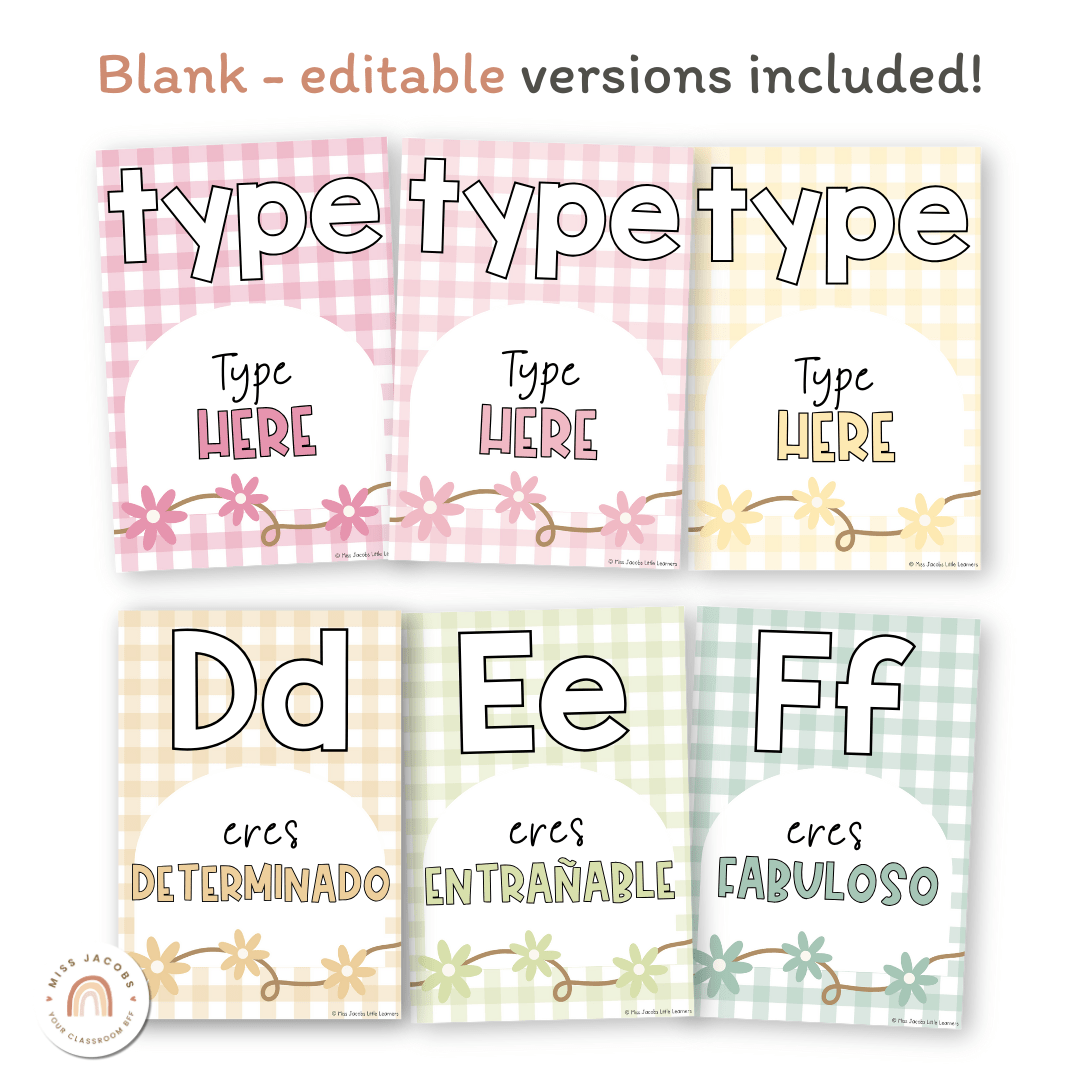 Affirmation Alphabet Posters - Daisy Gingham Pastels Theme - MJLL