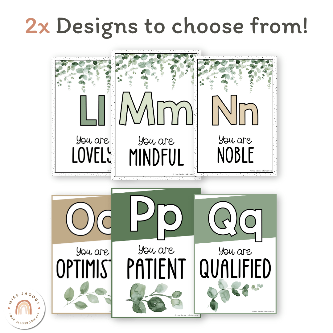 Affirmation Alphabet Posters - Modern Botanical Theme - Miss Jacobs