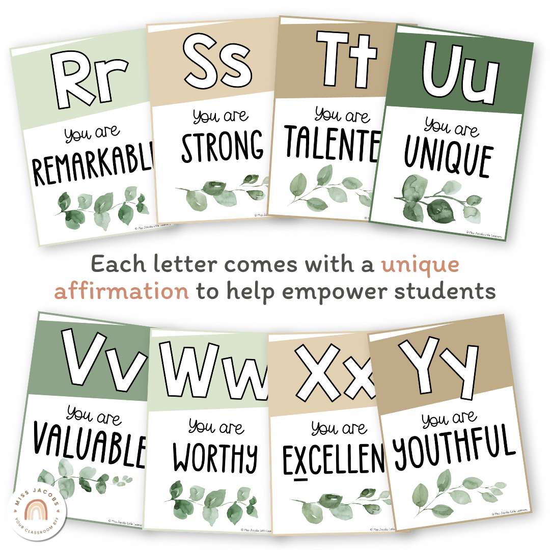 Affirmation Alphabet Posters - Modern Botanical Theme - Miss Jacobs