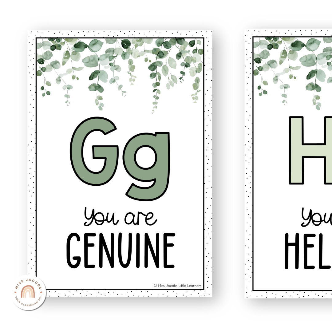 Affirmation Alphabet Posters - Modern Botanical Theme - Miss Jacobs