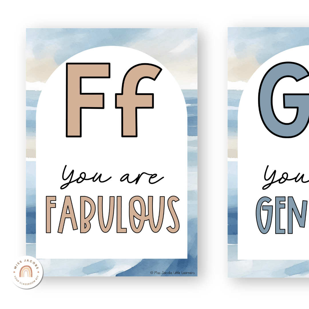 Affirmation Alphabet Posters - Modern Ocean Classroom Theme - MJLL