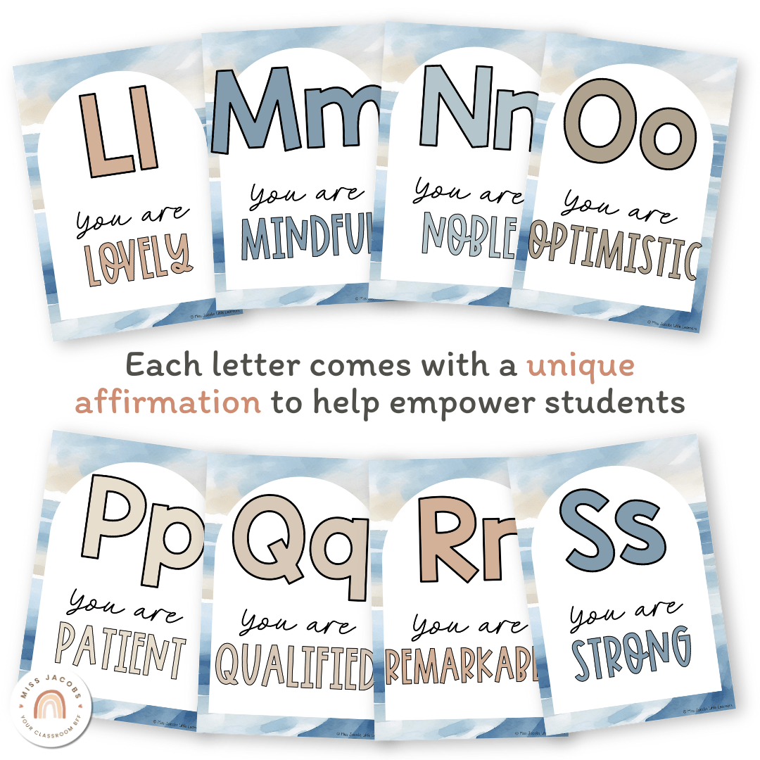Affirmation Alphabet Posters - Modern Ocean Classroom Theme - MJLL