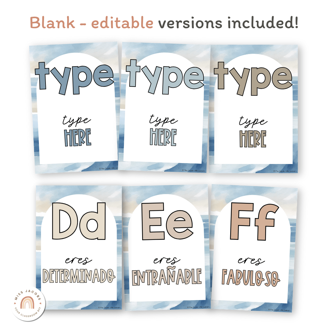 Affirmation Alphabet Posters - Modern Ocean Classroom Theme - MJLL