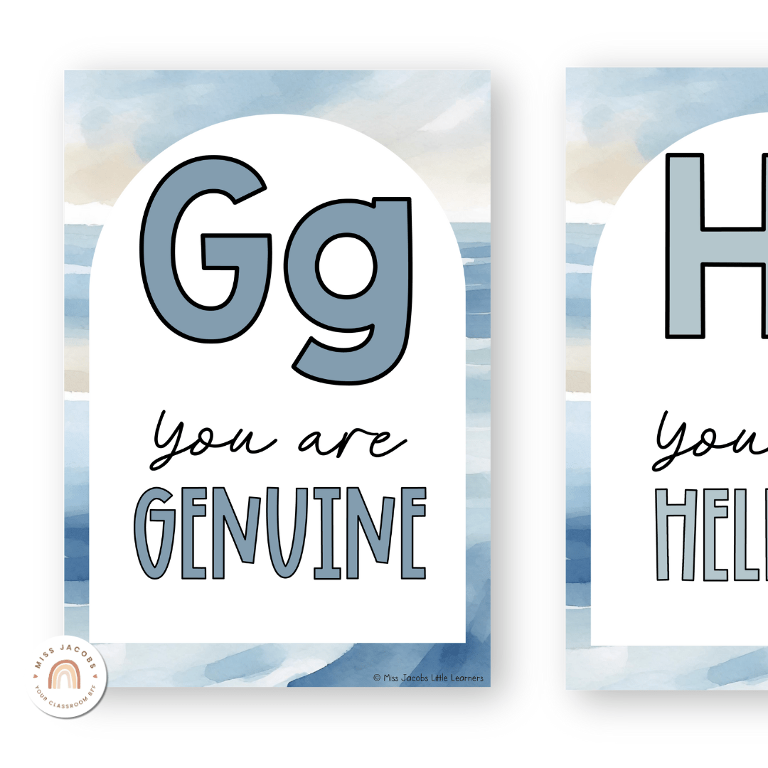 Affirmation Alphabet Posters - Modern Ocean Classroom Theme - MJLL