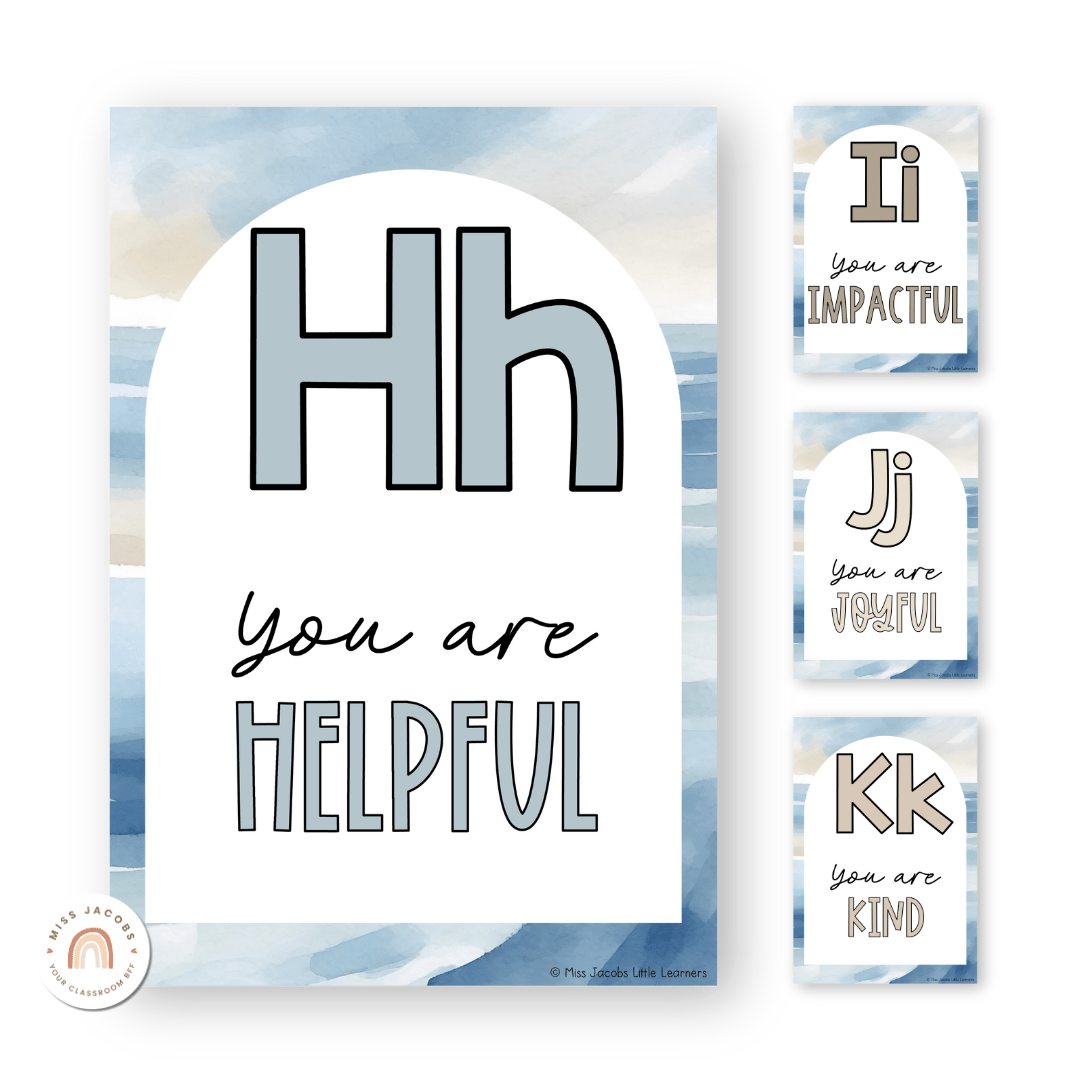 Affirmation Alphabet Posters - Modern Ocean Classroom Theme - MJLL