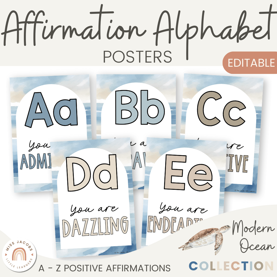 Affirmation Alphabet Posters - Modern Ocean Classroom Theme - MJLL