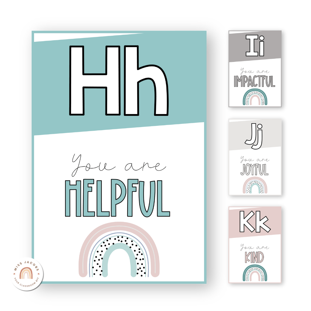 Affirmation Alphabet Posters - Modern Rainbow Theme - Miss Jacobs