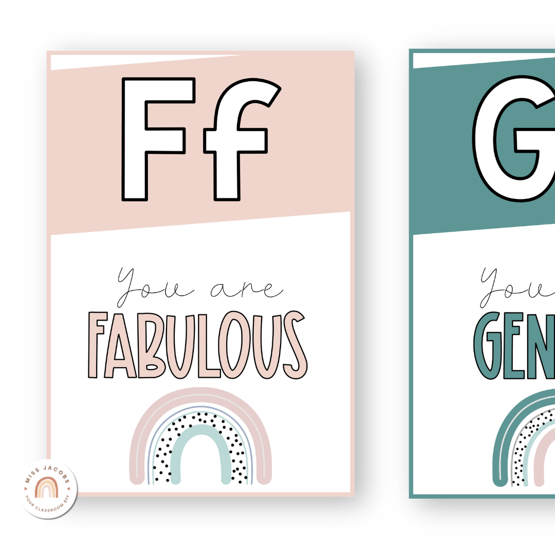 Affirmation Alphabet Posters - Modern Rainbow Theme - Miss Jacobs