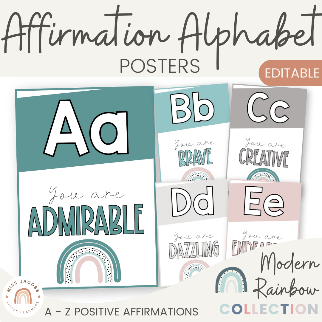 Affirmation Alphabet Posters - Modern Rainbow Theme - Miss Jacobs