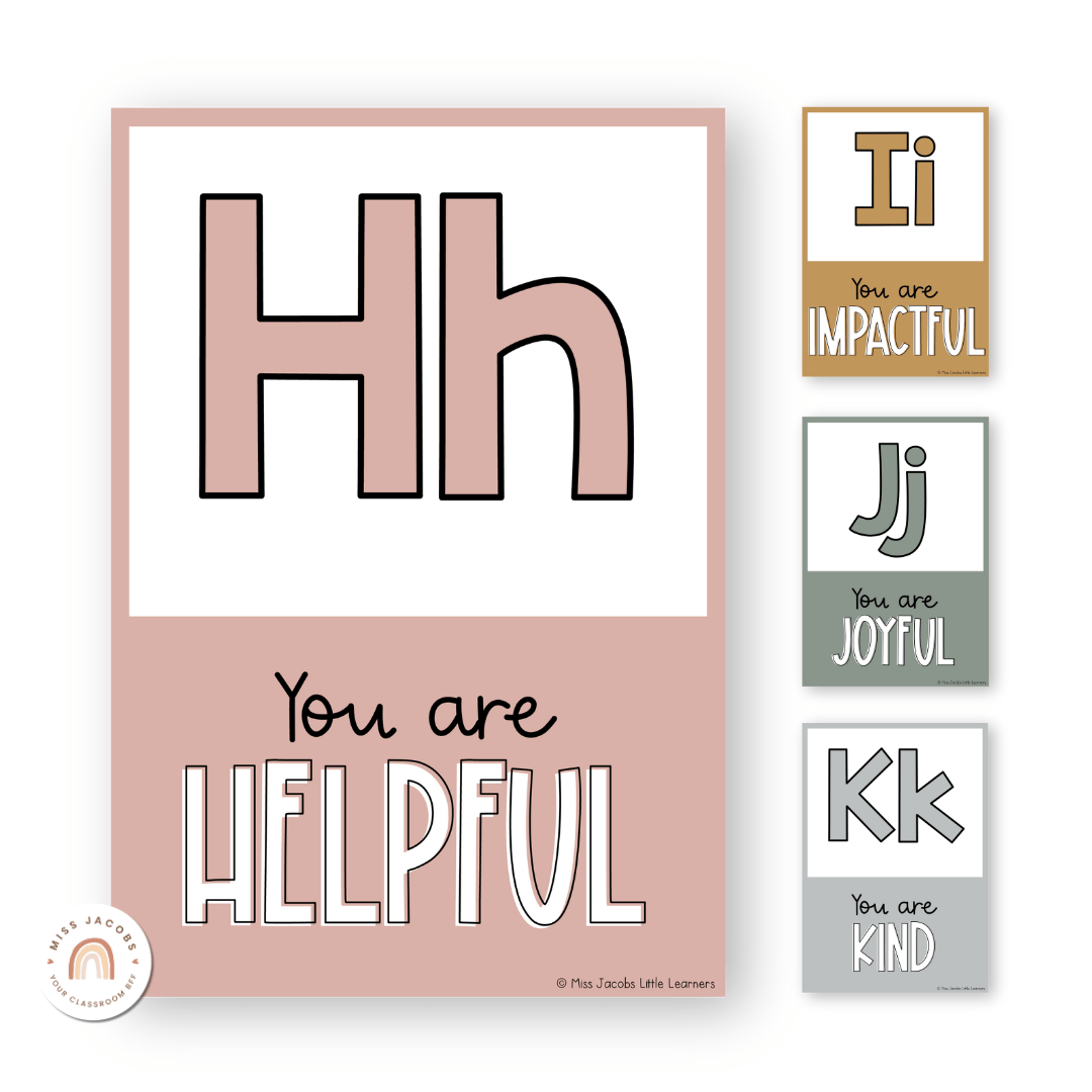 Affirmation Alphabet Posters - Simply Boho Theme - Miss Jacobs