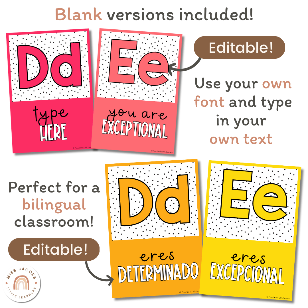 Affirmation Alphabet Posters - Spotty Bright Theme - Miss Jacobs