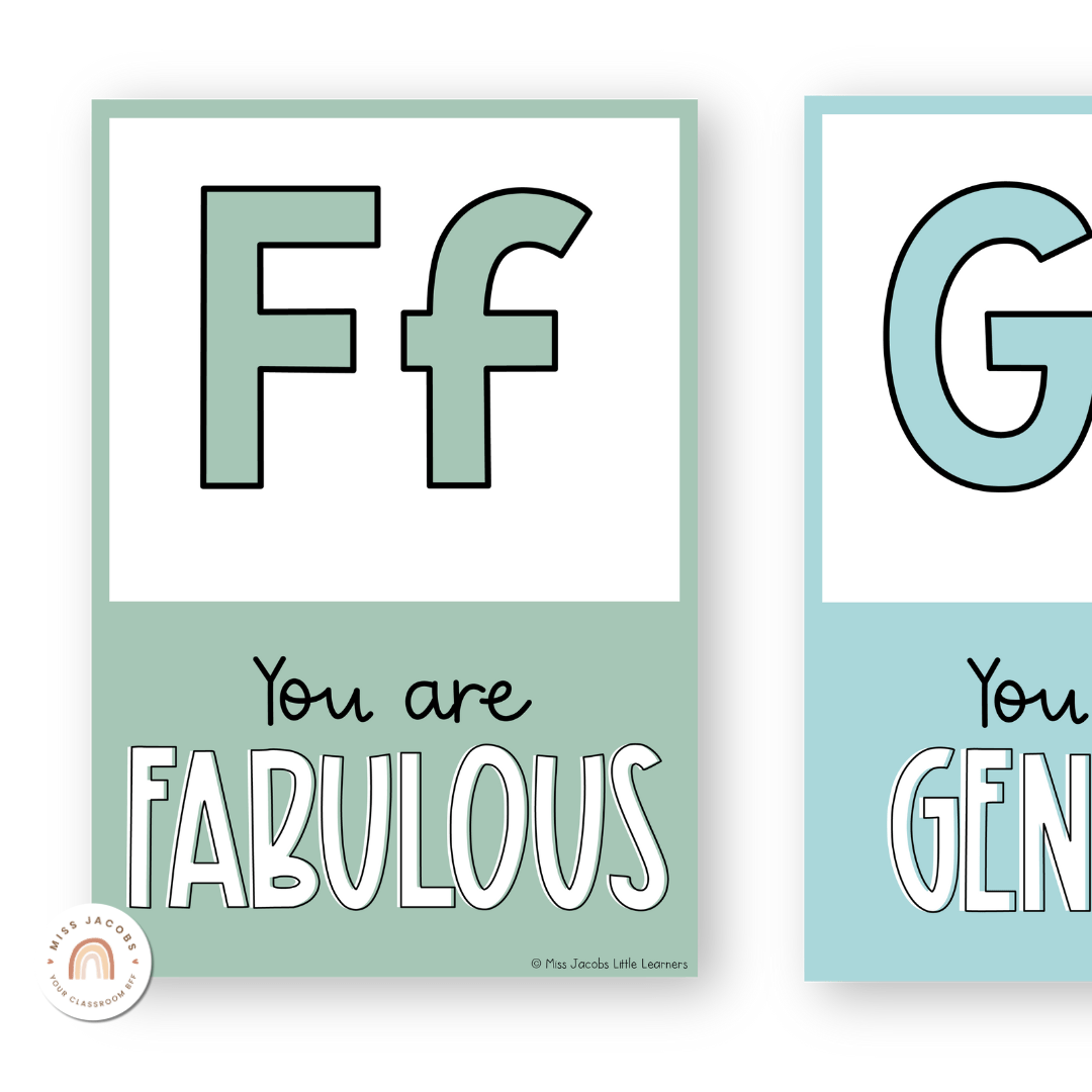 Affirmation Alphabet Posters - Spotty Pastel Theme - Miss Jacobs