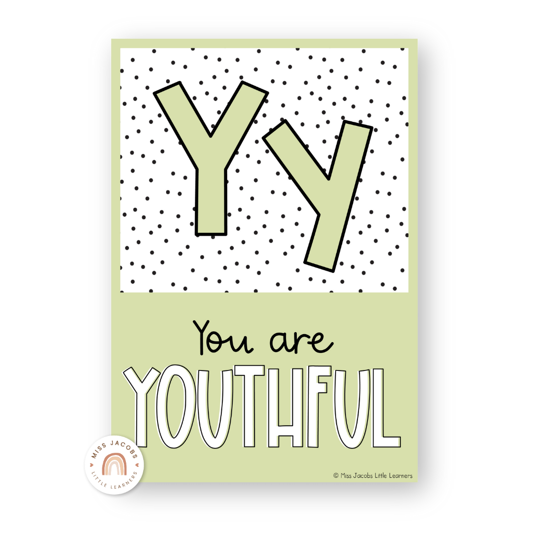 Affirmation Alphabet Posters - Spotty Pastel Theme - Miss Jacobs