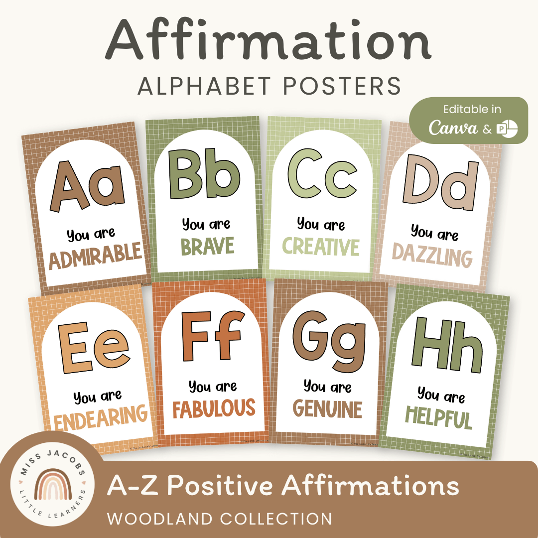 Affirmation Alphabet Posters - Woodland Classroom Decor - MJLL