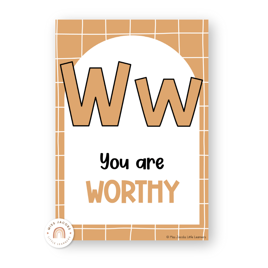 Affirmation Alphabet Posters - Woodland Classroom Decor - MJLL