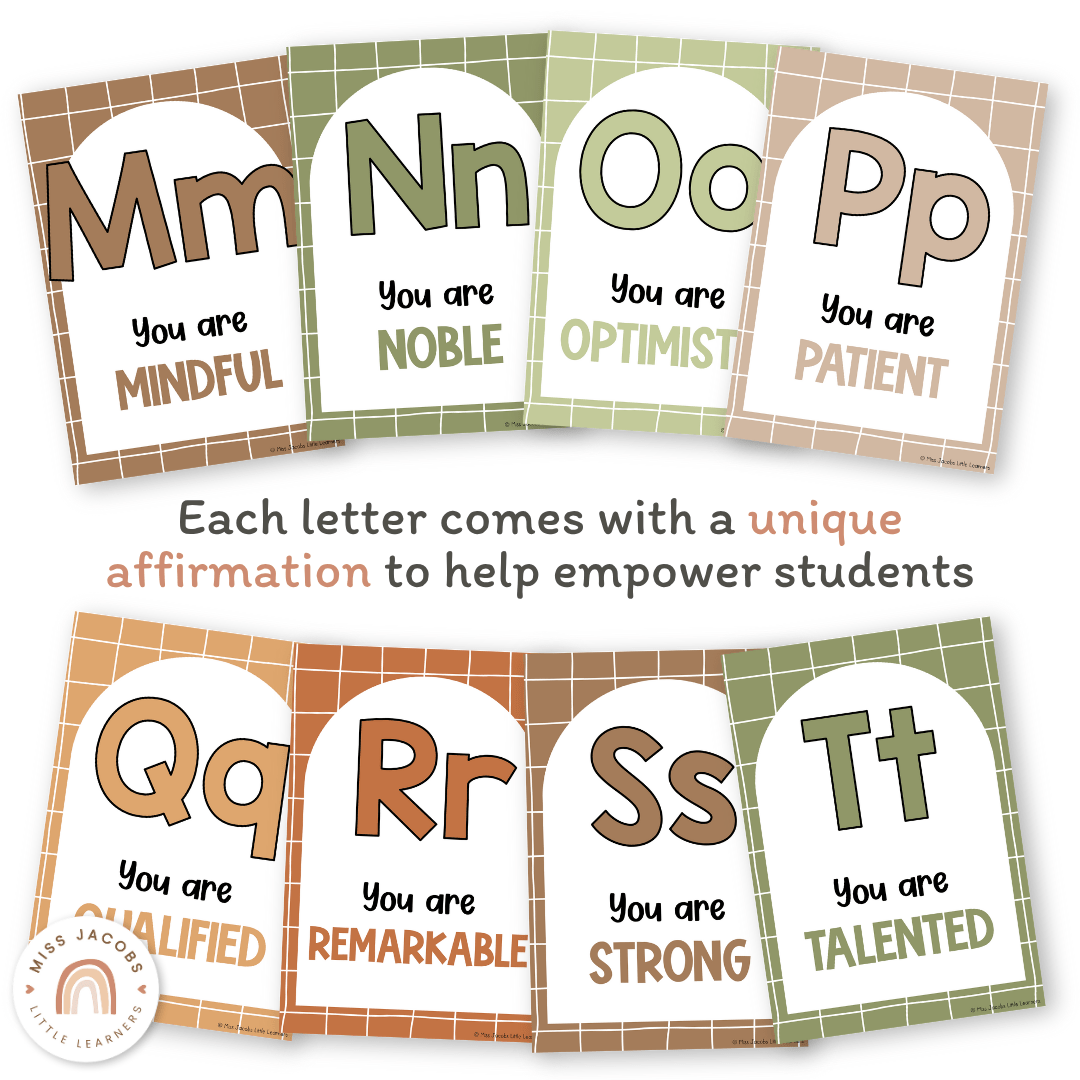 Affirmation Alphabet Posters - Woodland Classroom Decor - MJLL
