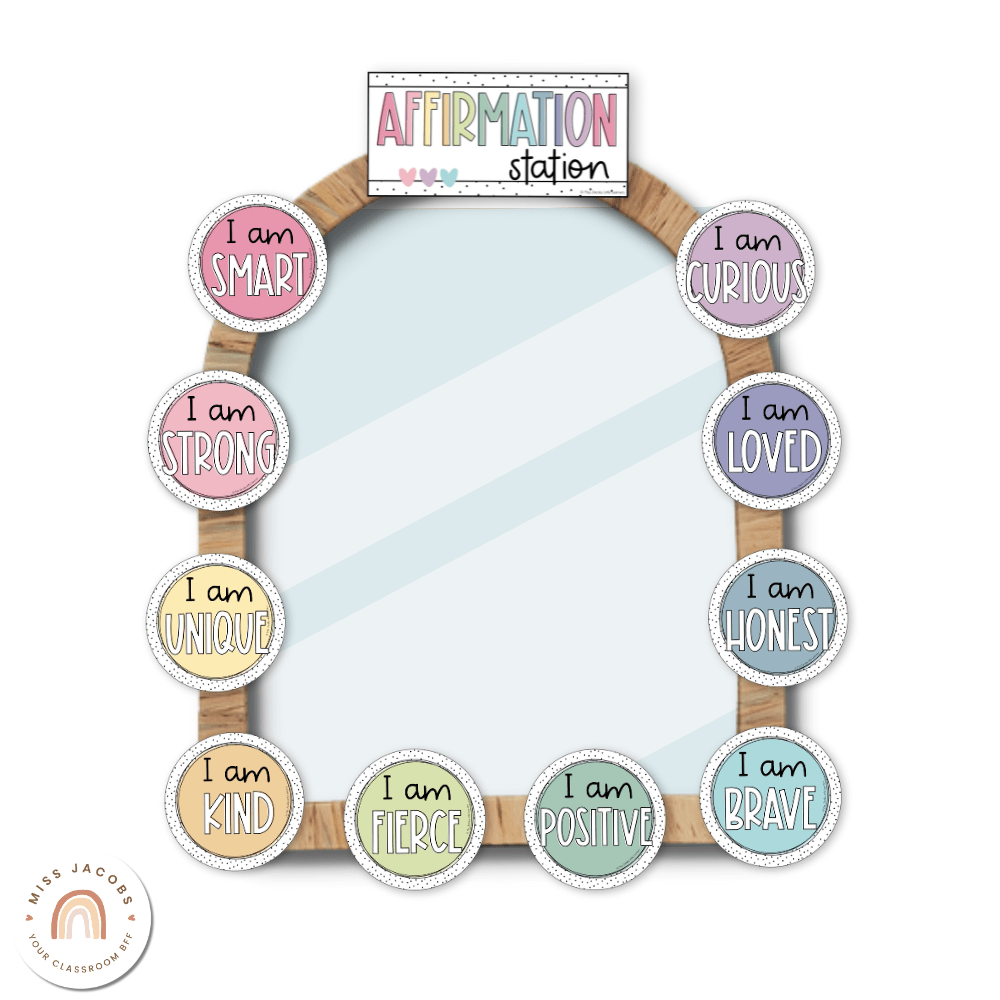 Affirmation Station - Spotty Pastel Classroom Theme - Miss Jacobs