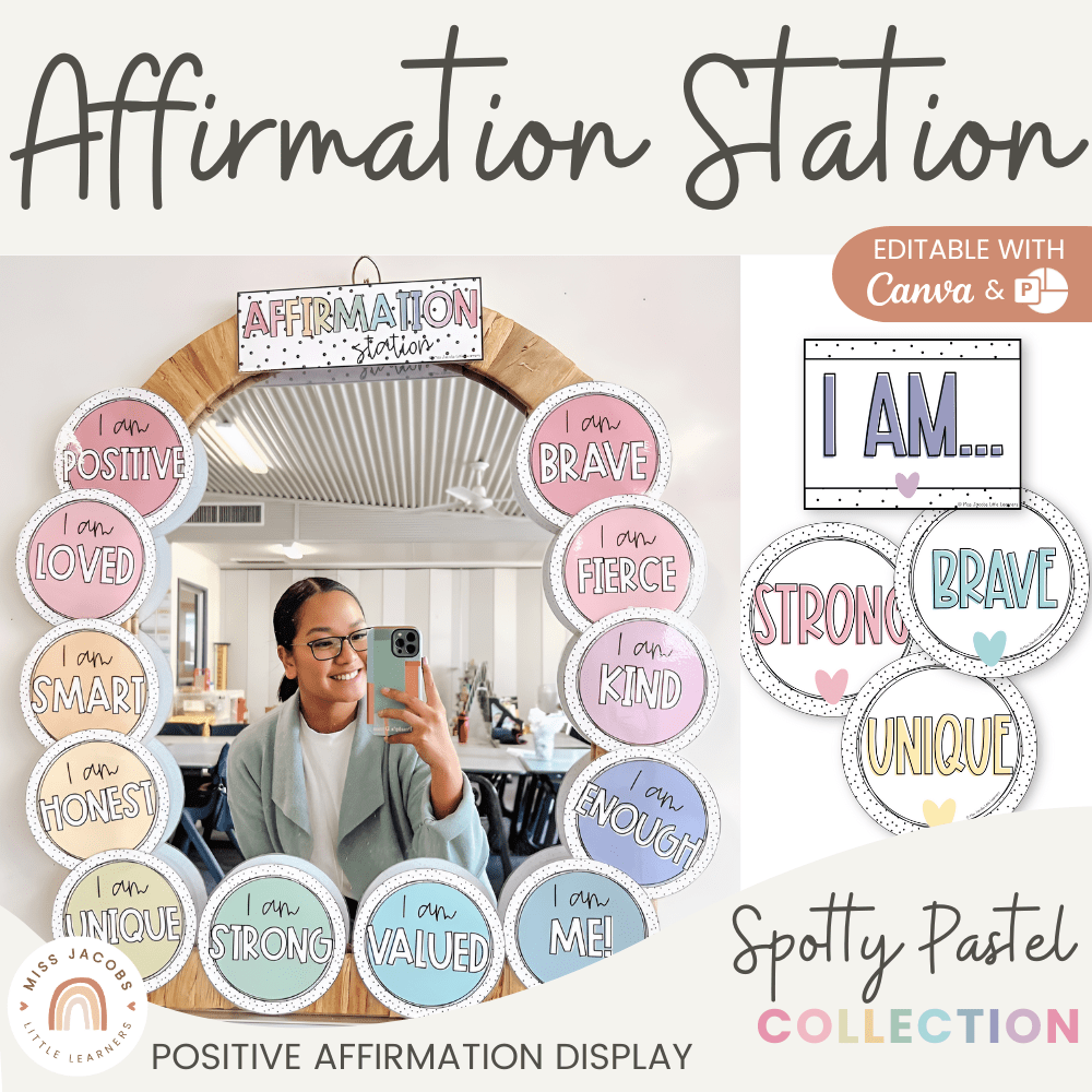 Affirmation Station - Spotty Pastel Classroom Theme - Miss Jacobs