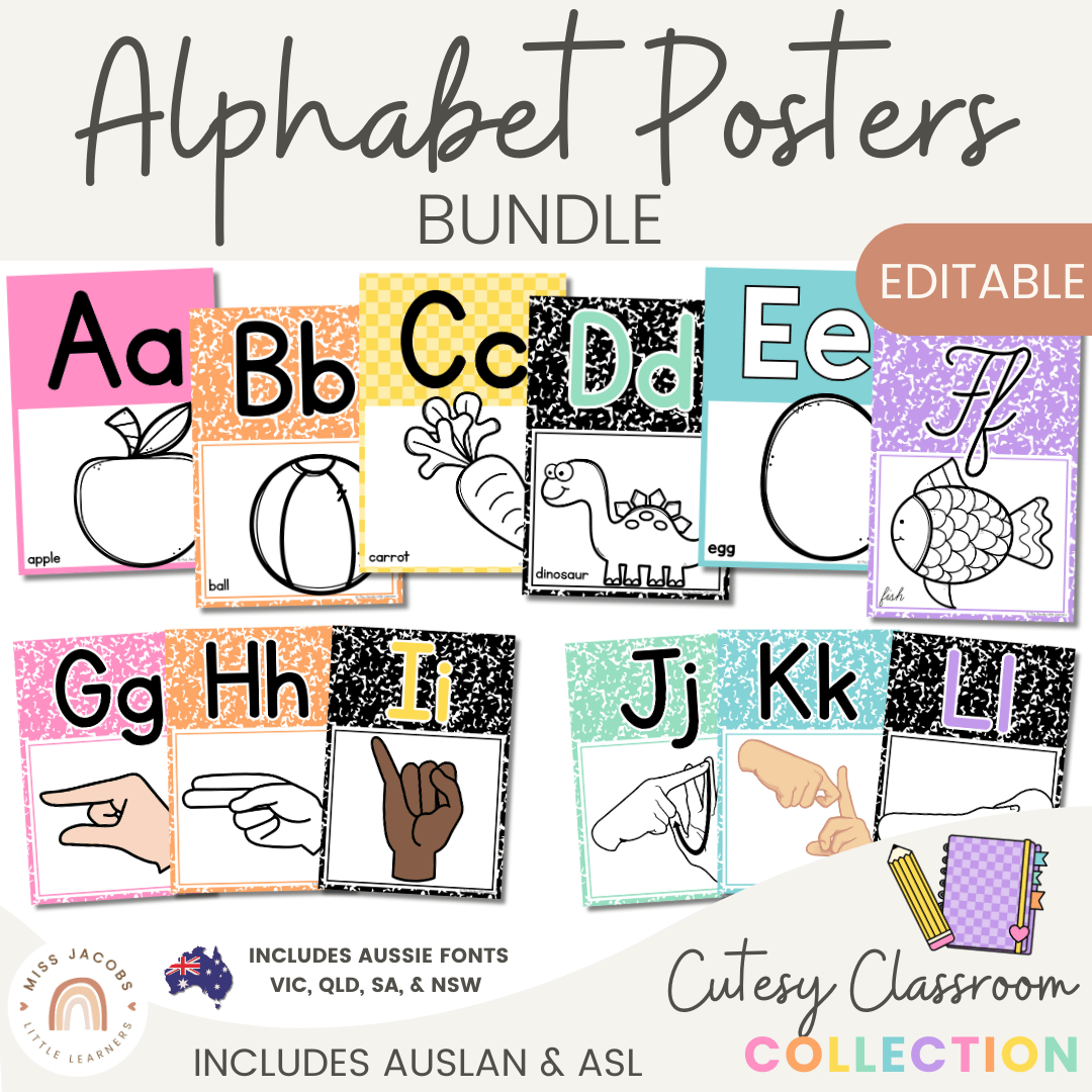 Alphabet Posters Bundle - Cutesy Classroom Theme - Miss Jacobs