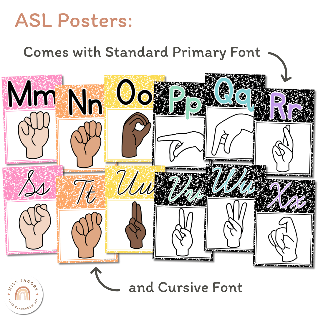 Alphabet Posters Bundle - Cutesy Composition Notebook Classroom Decor ...
