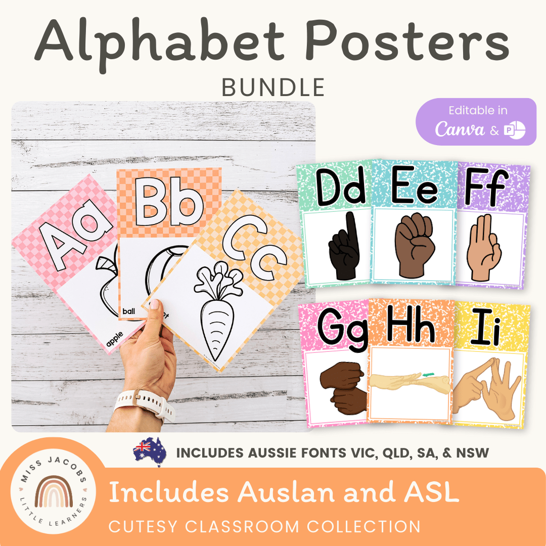 Alphabet Posters Bundle - Cutesy Classroom Theme - Miss Jacobs