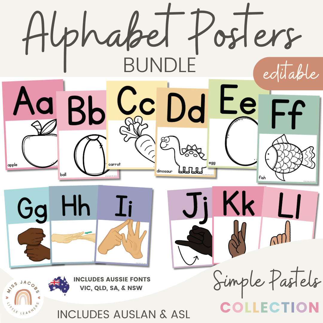 Alphabet Posters Bundle - Simply Pastel Classroom Theme - Miss Jacobs