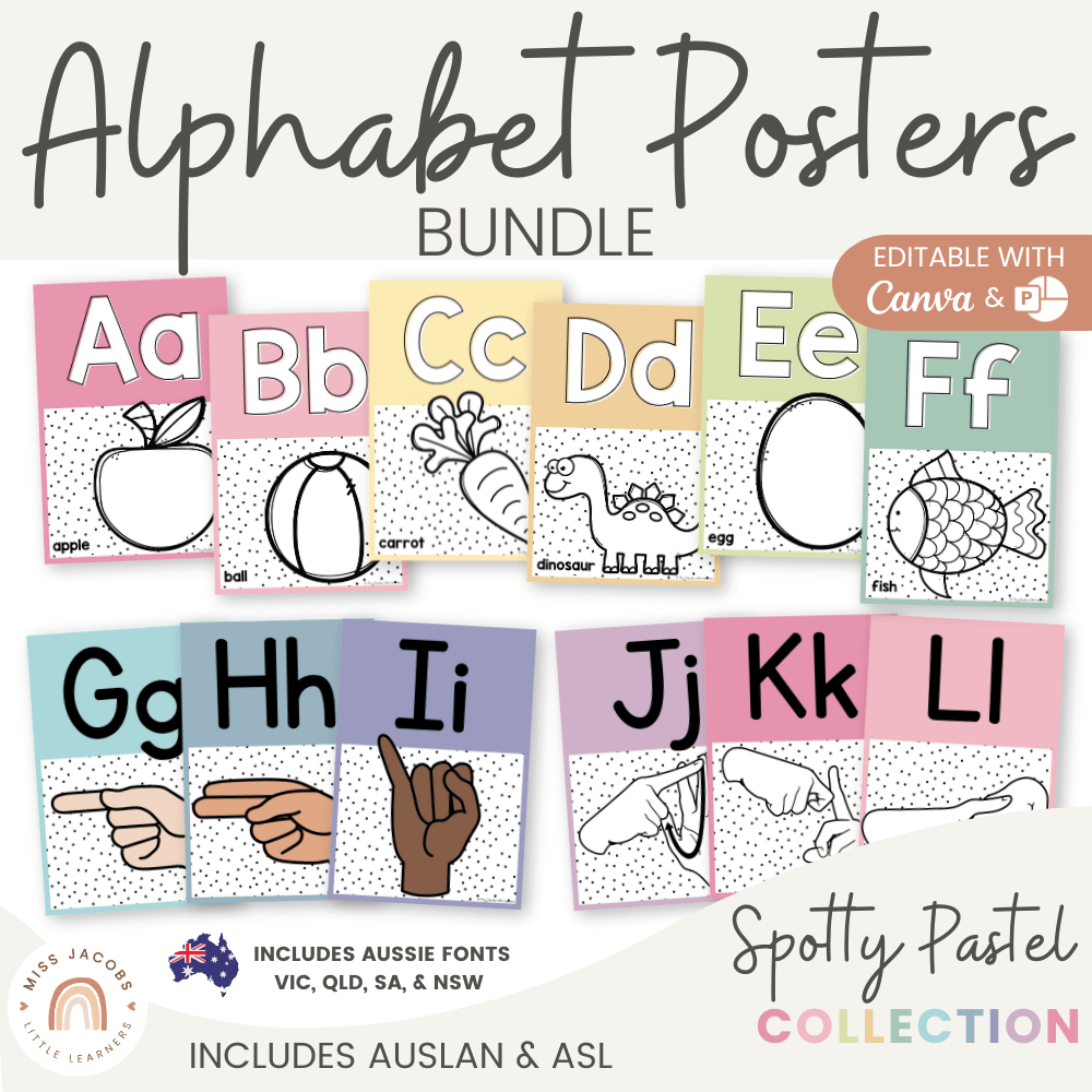 Alphabet Posters Bundle - Spotty Pastel Classroom Theme - MJLL