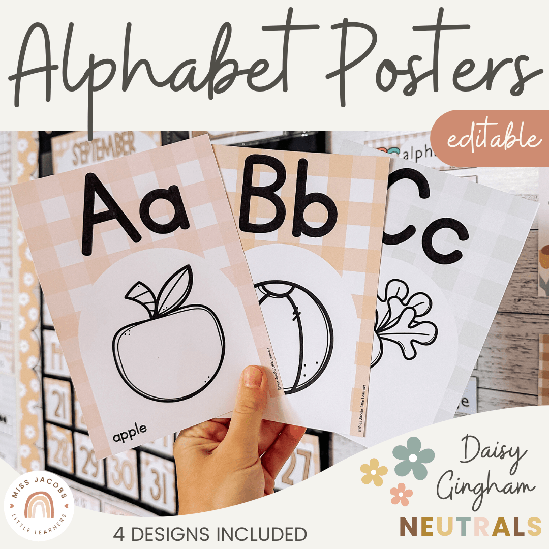 Alphabet Posters - Daisy Gingham Neutrals Decor