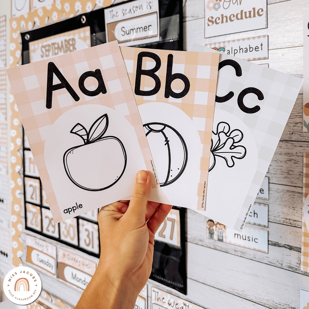 Alphabet Posters - Daisy Gingham Neutrals Decor