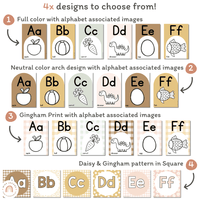 Alphabet Posters - Daisy Gingham Neutrals Decor