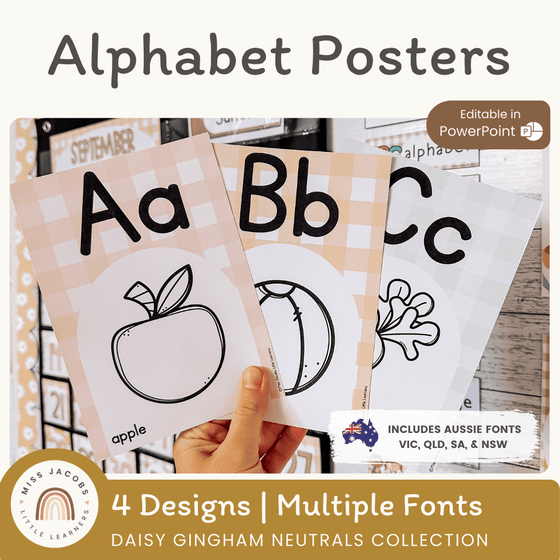 Alphabet Posters - Daisy Gingham Neutrals Decor – Miss Jacobs Little ...