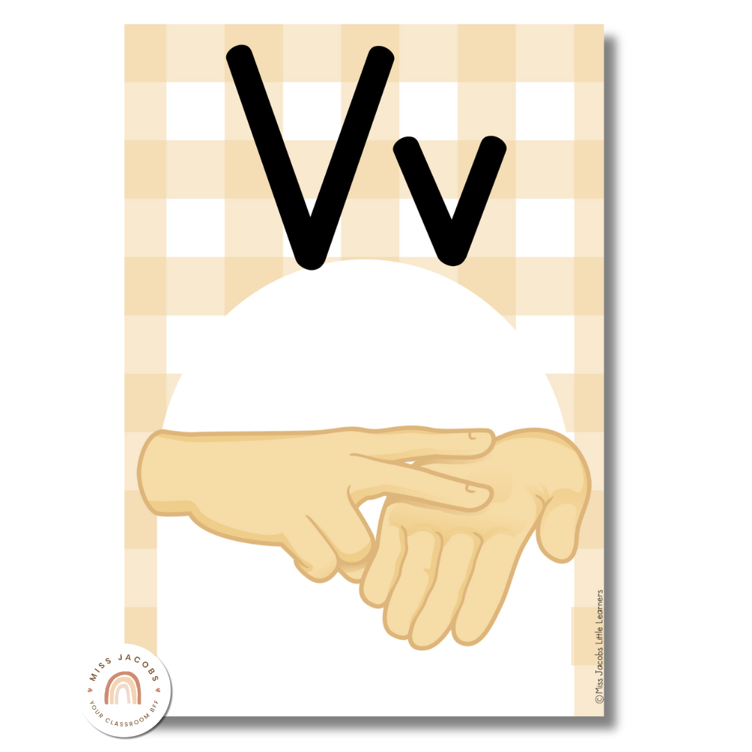 Alphabet Posters Bundle - ASL & Auslan - Daisy Gingham Neutrals