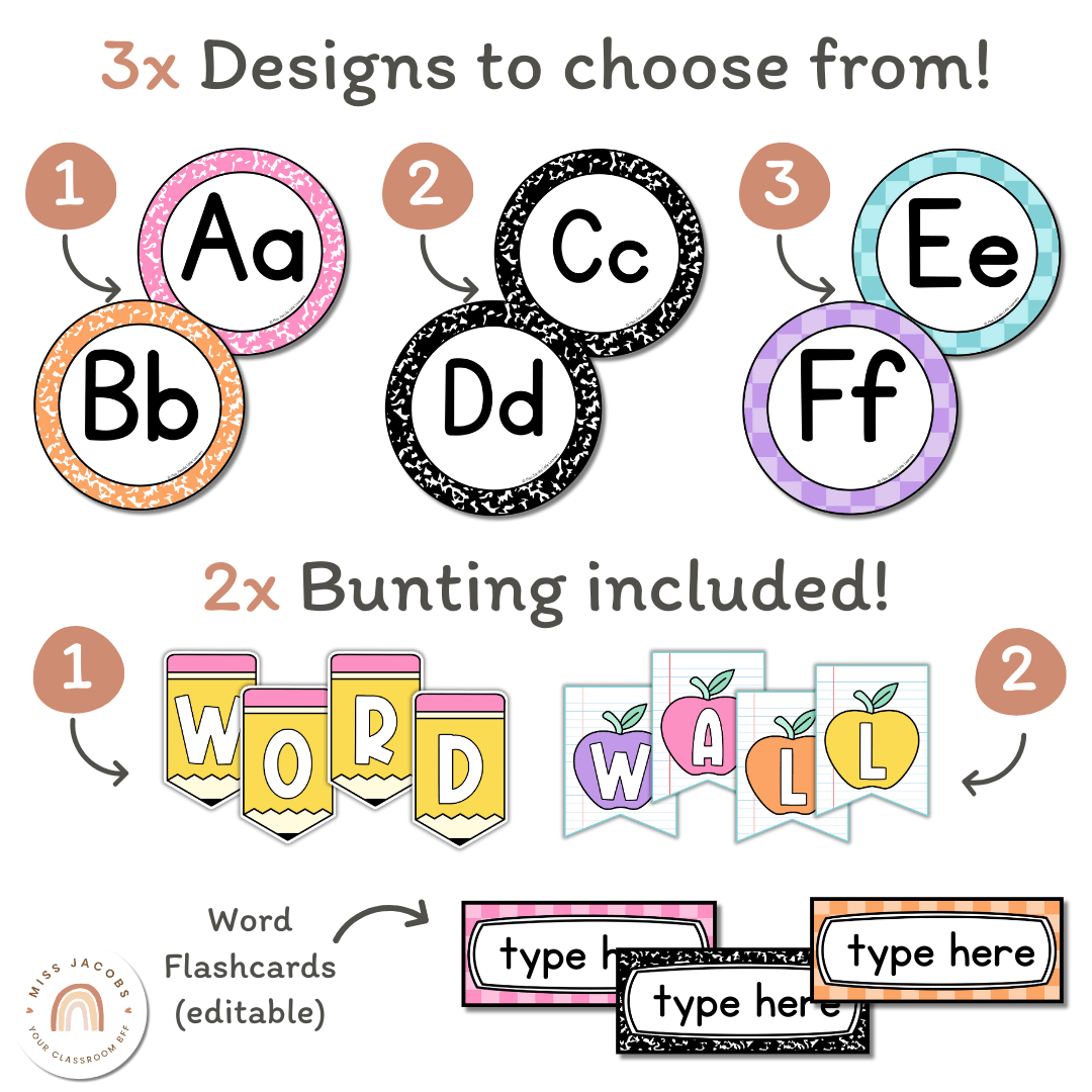 Alphabet Word Wall - Cutesy Classroom Theme - MJLL