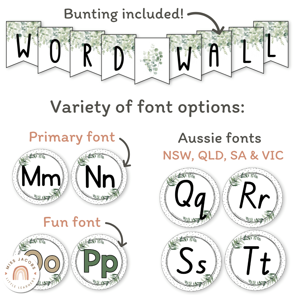 Alphabet Word Wall - Modern Botanical Classroom Theme - MJLL