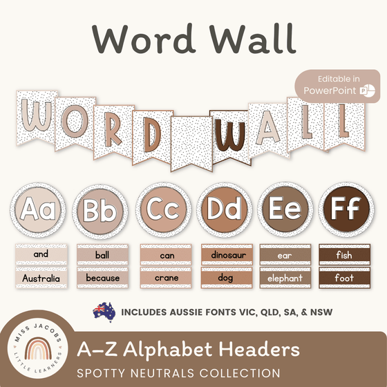 ALPHABET WORD WALL | SPOTTY NEUTRALS – Miss Jacobs Little Learners