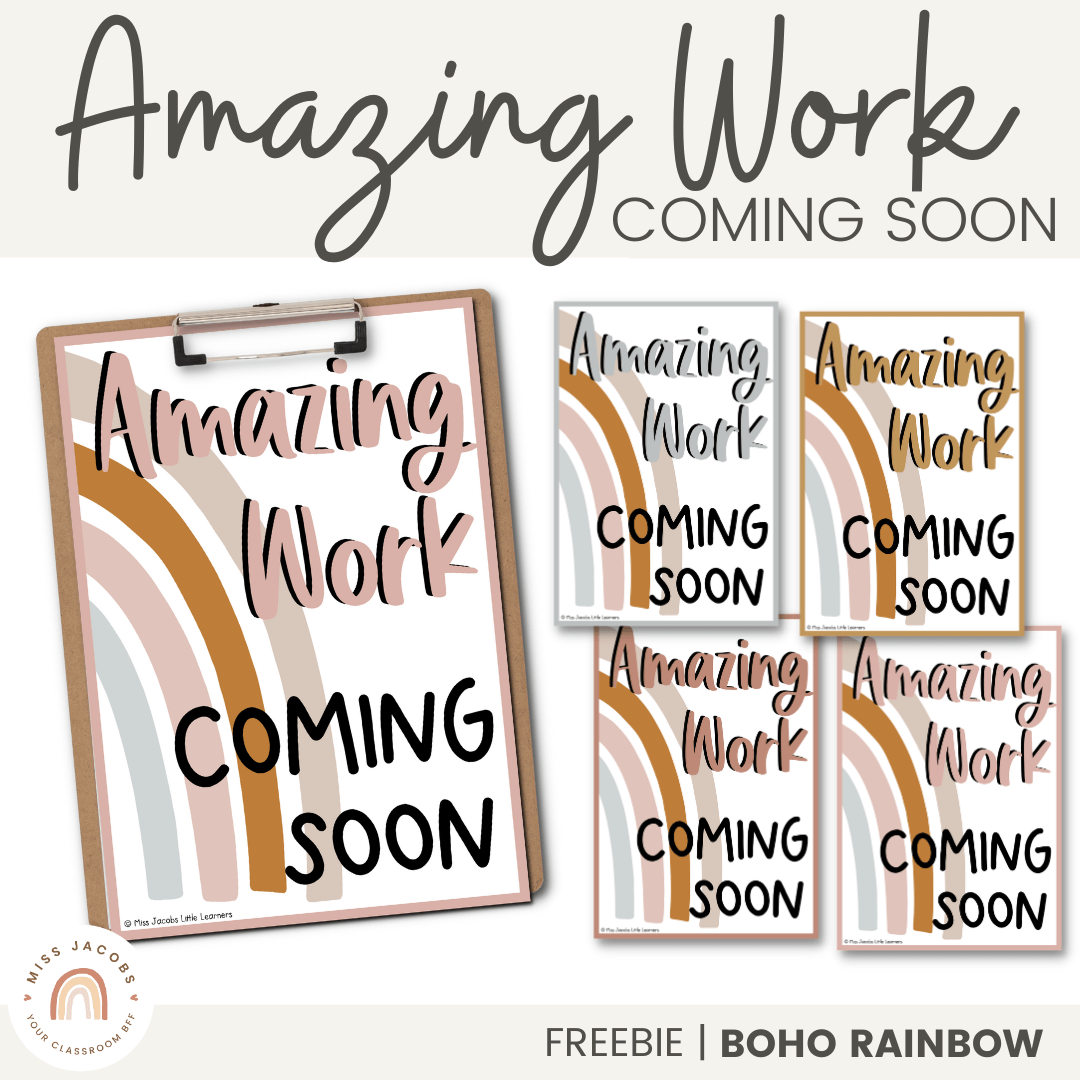 Amazing Work Coming Soon Posters - Boho Rainbow Theme - MJLL