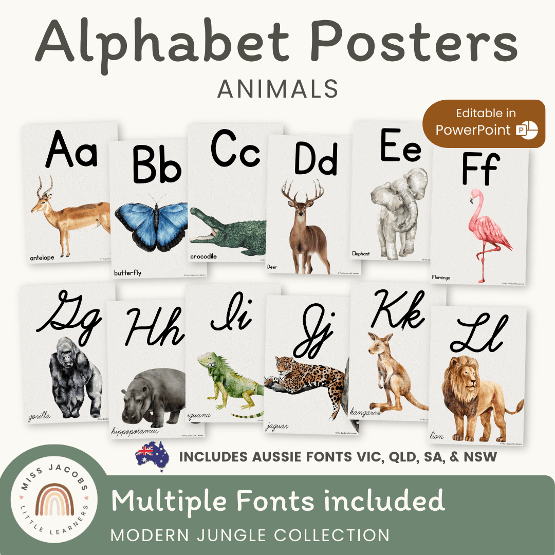 Animal Alphabet Posters - Modern Jungle Animals Classroom Decor – Miss ...