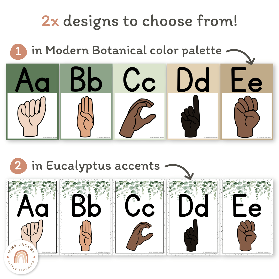 ASL Alphabet Posters - Modern Botanical Theme - Miss Jacobs