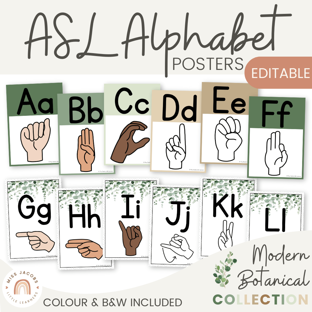 ASL Alphabet Posters - Modern Botanical Theme - Miss Jacobs