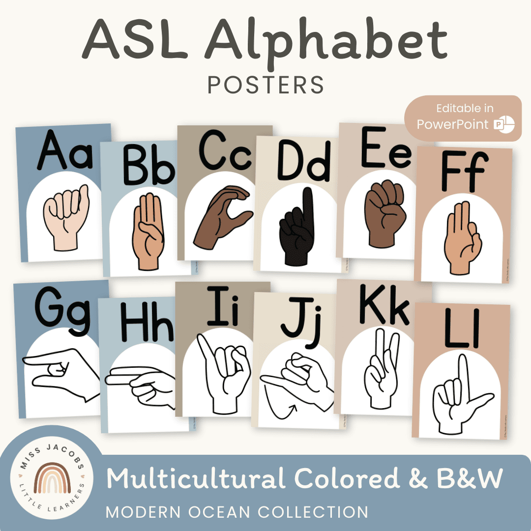 ASL Alphabet Posters - American Sign Language - Modern Ocean Theme ...